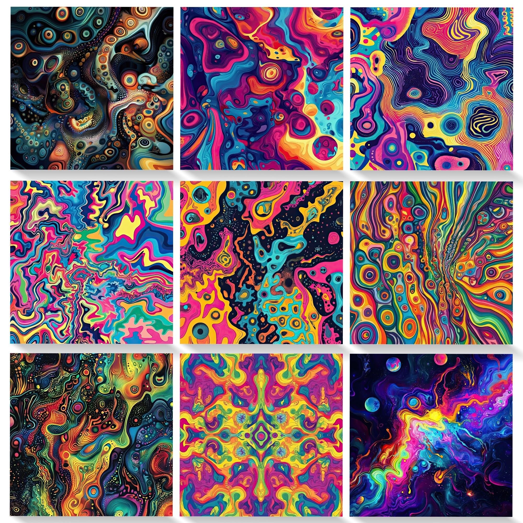 70s Retro Psychedelic DIGITAL PAPER Abstract Design for Poster Hippie ...