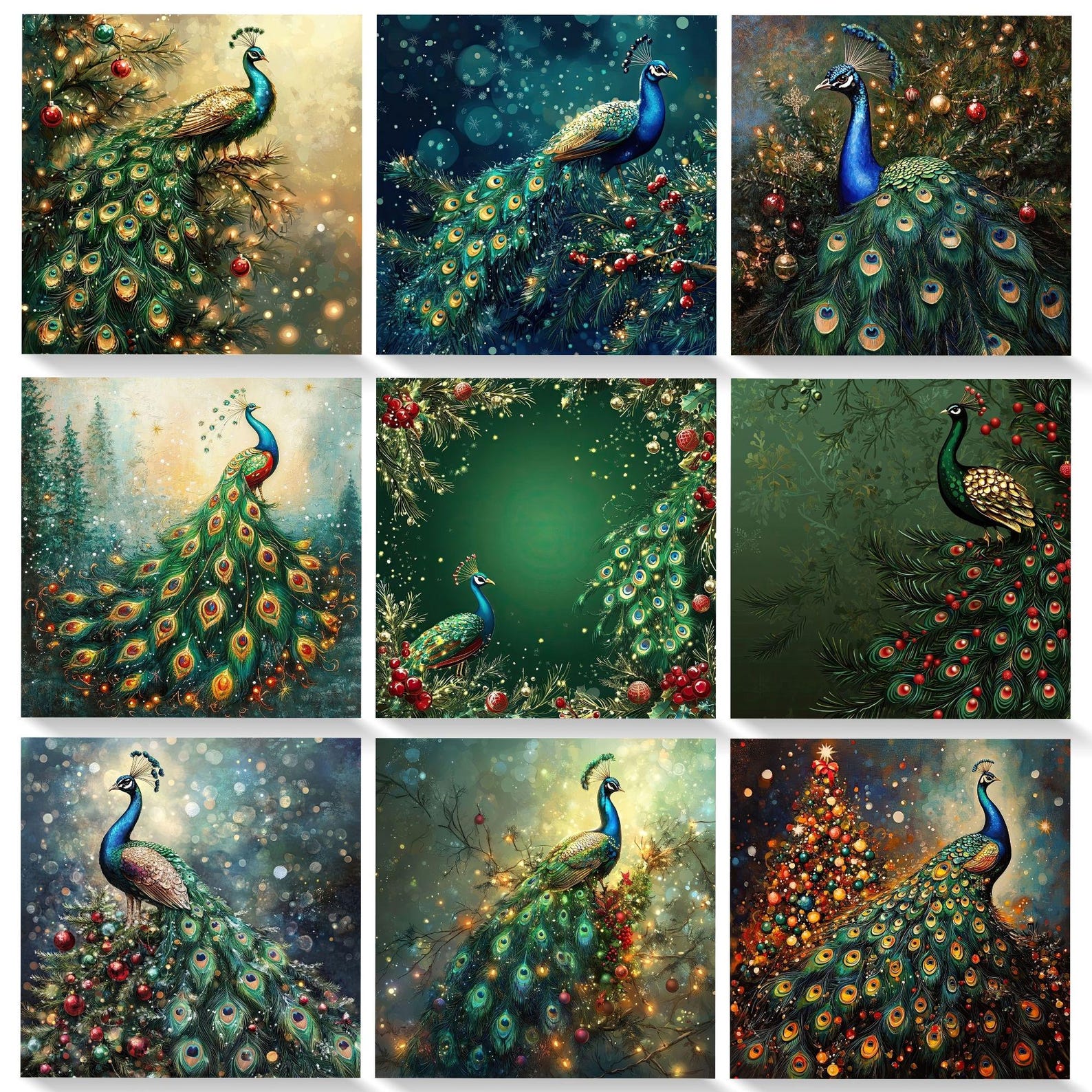 Christmas Peacock DIGITAL PAPER Mystic Holiday Background Spiritual ...