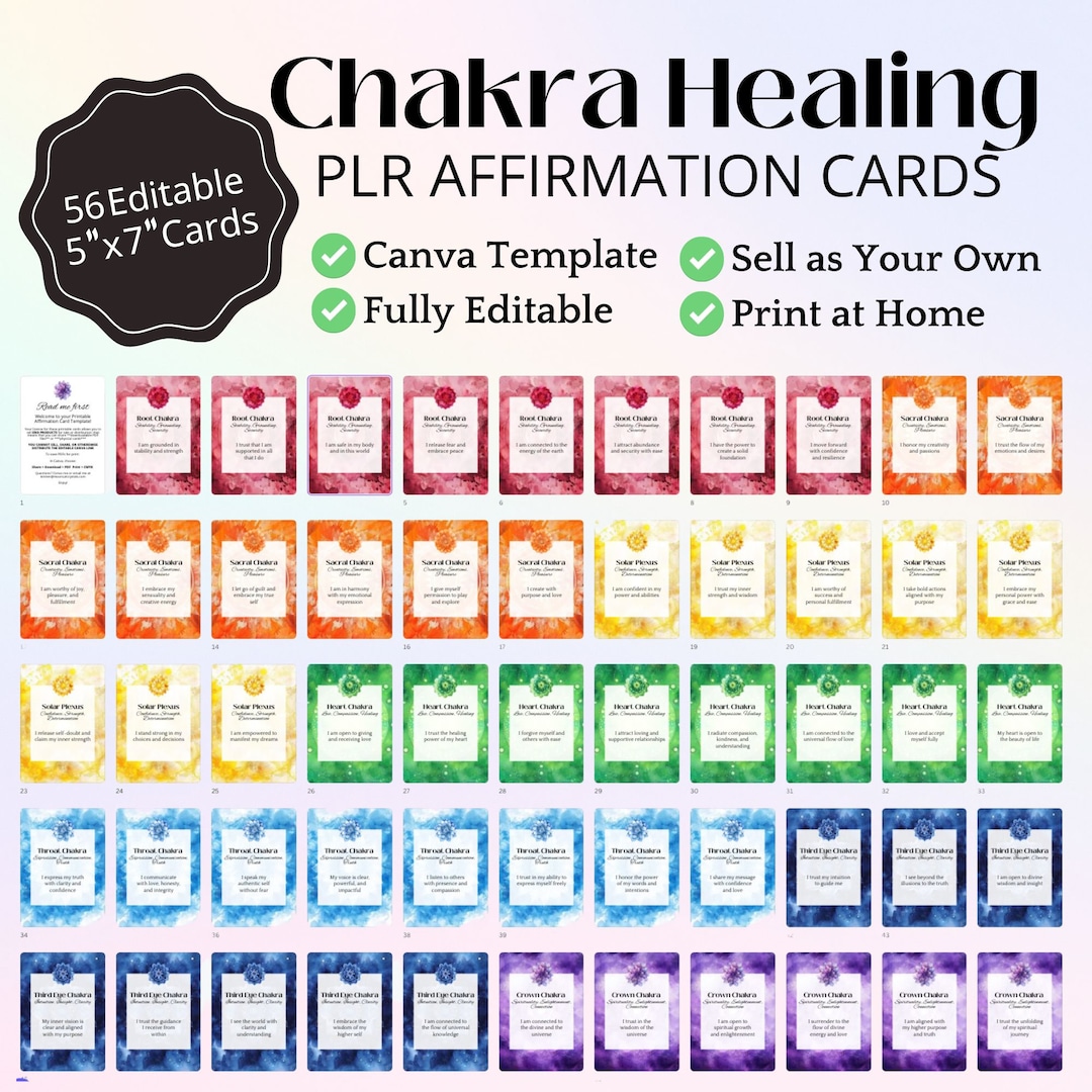 Chakra Healing Affirmation Card Printable Customizable Deck for ...