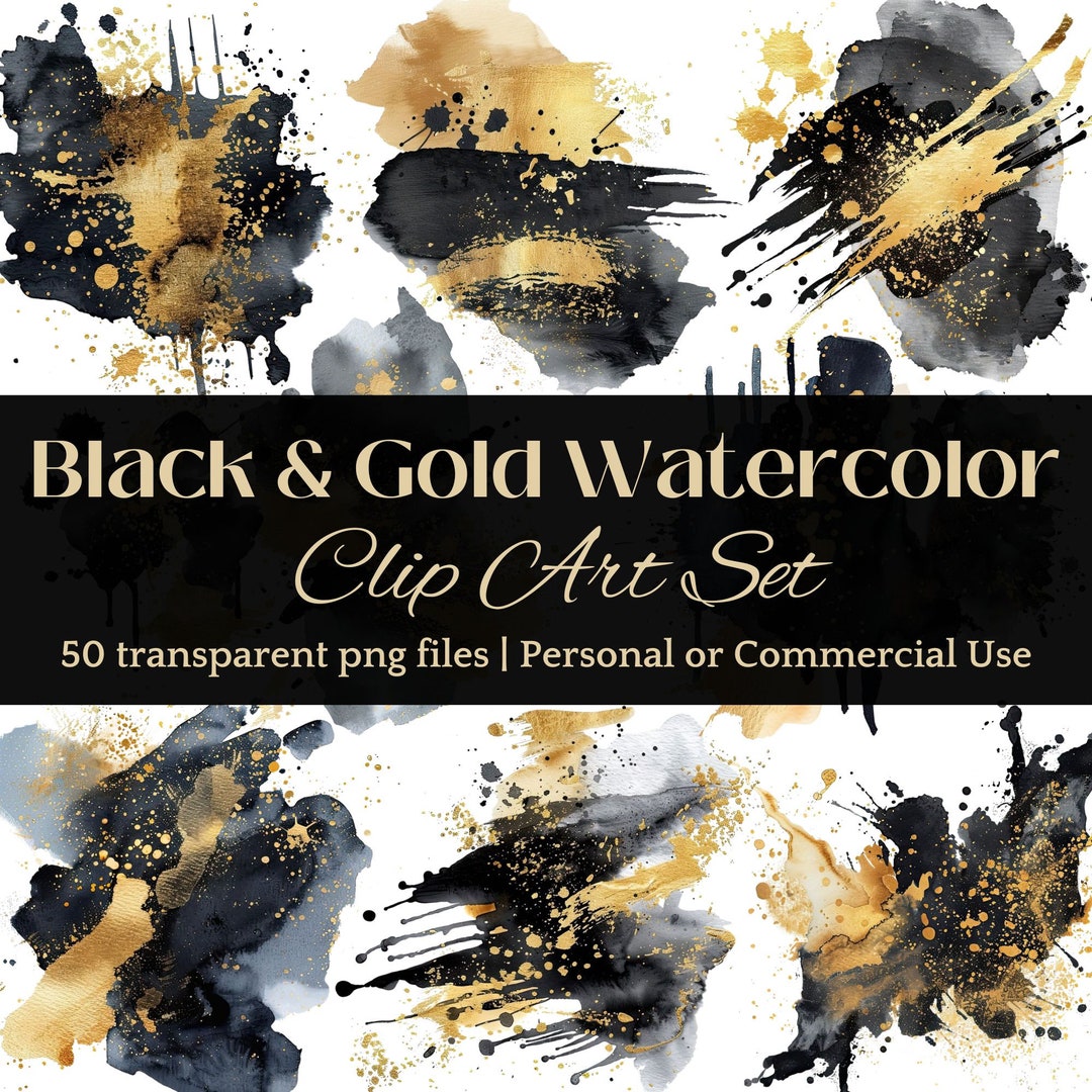 Luxury Black Gold Watercolor Splatter PNG Brush Stroke Abstract Paint ...