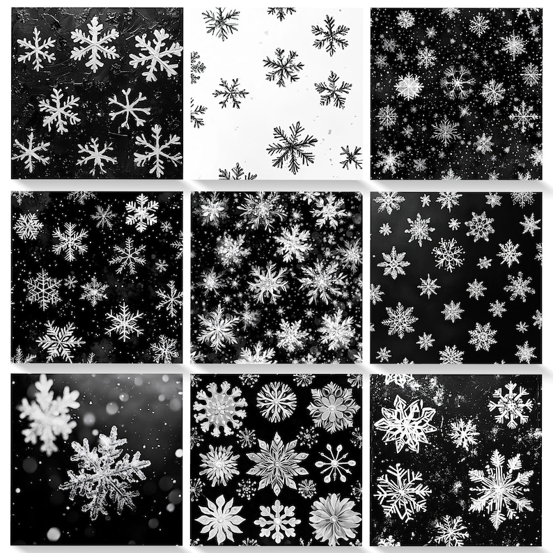 Black & White Snowflake DIGITAL PAPER Elegant Winter Decor Holiday ...