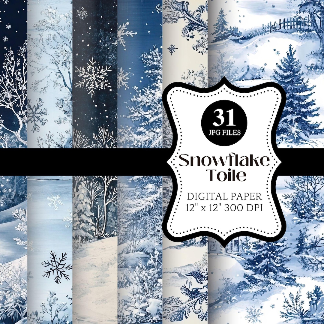 Winter Scene Toile DIGITAL PAPER for Scrapbook Vintage Winter ...