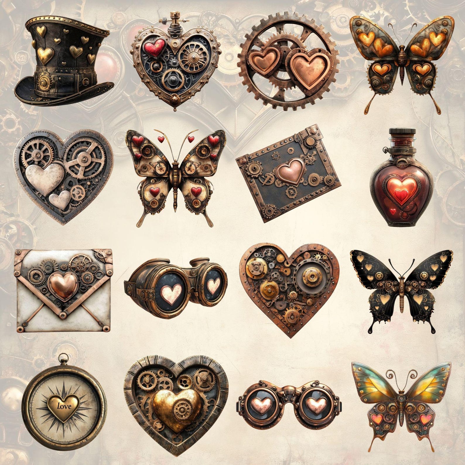 Steampunk Valentine CLIPART Steampunk Ephemera Victorian Junk Journal ...