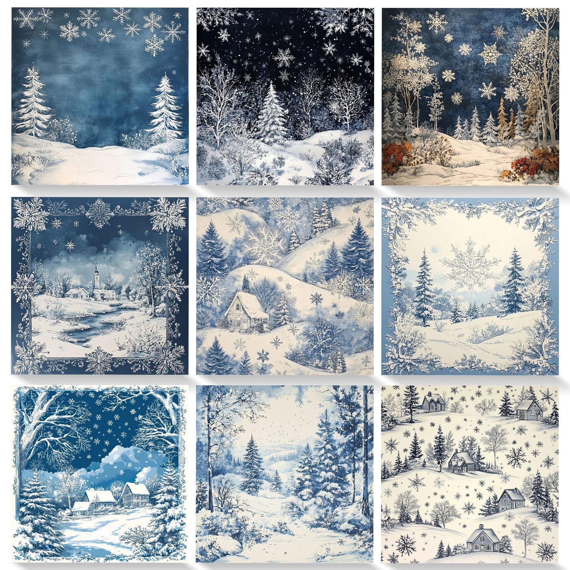 Snowflake DIGITAL PAPER for DIY Crafts Holiday Card Winter Scene Social ...