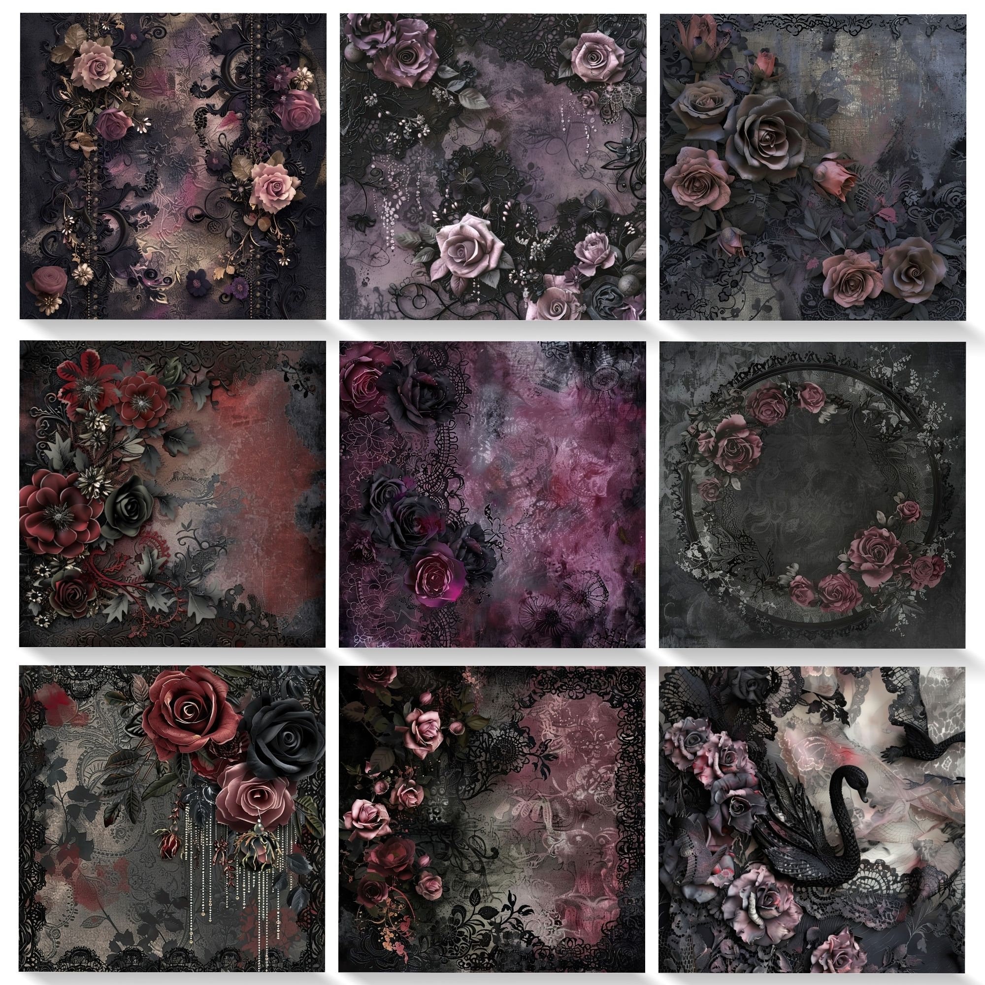 Victorian Gothic DIGITAL PAPER Dark Aesthetic Wall Art Goth Rose Home ...