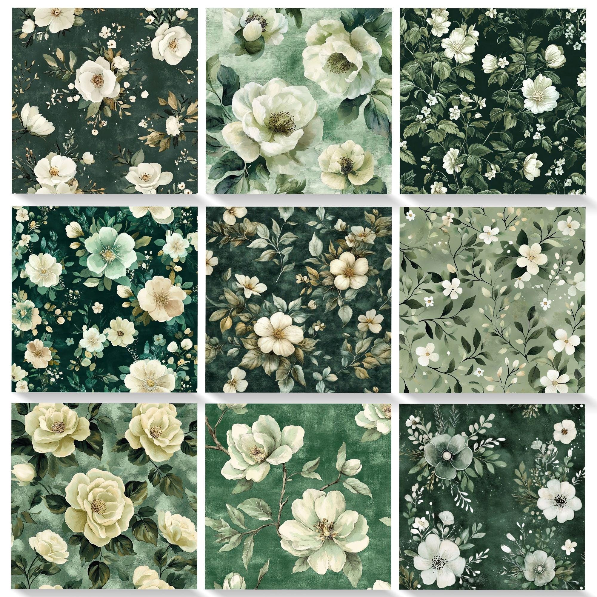 Green Floral DIGITAL PAPER Printable Floral Background for DIY Craft ...