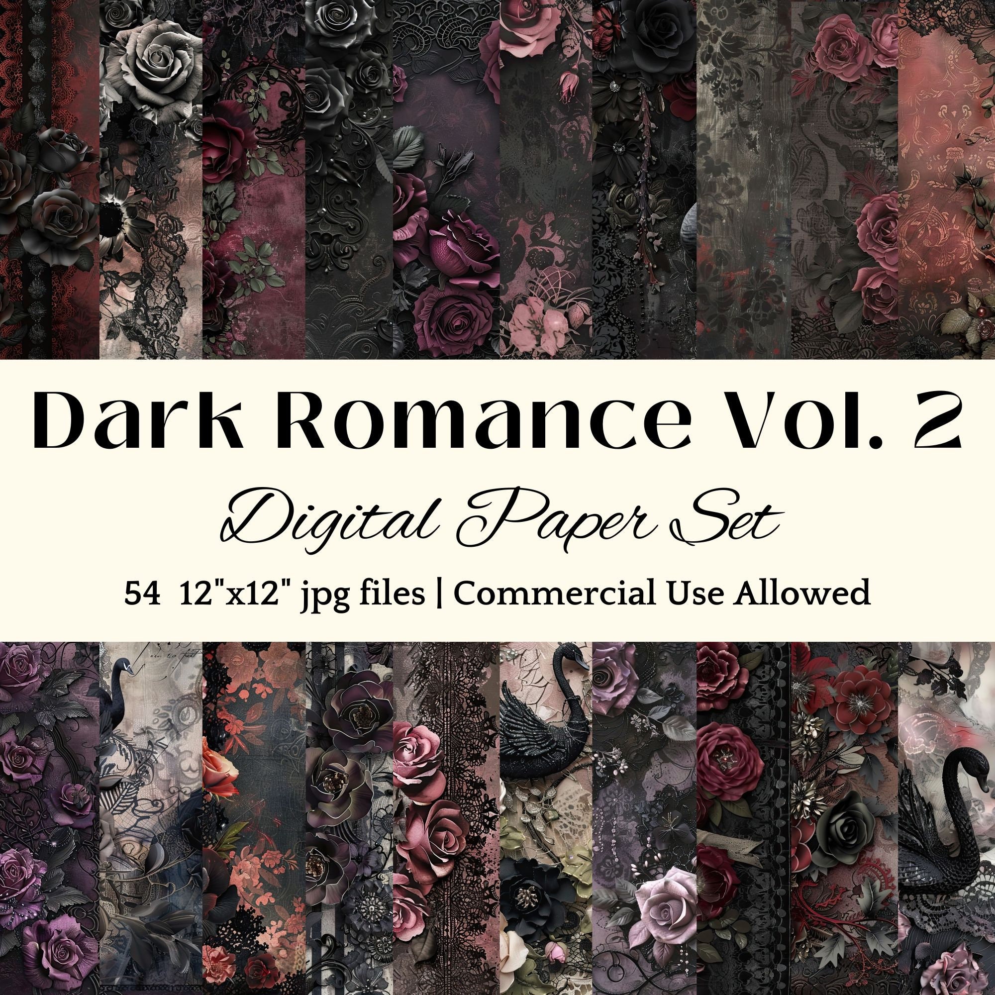 Victorian Gothic DIGITAL PAPER Dark Aesthetic Wall Art Goth Rose Home ...