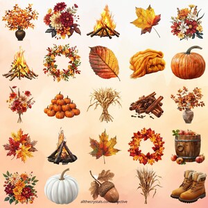Fall CLIP ART SET Autumn Leaves & Pumpkin Clipart Harvest Season ...