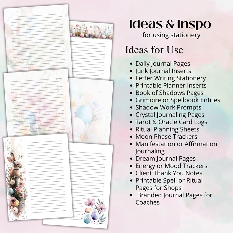 Easter Bunny Stationery: Watercolor Floral Writing Paper (PDF) - Etsy