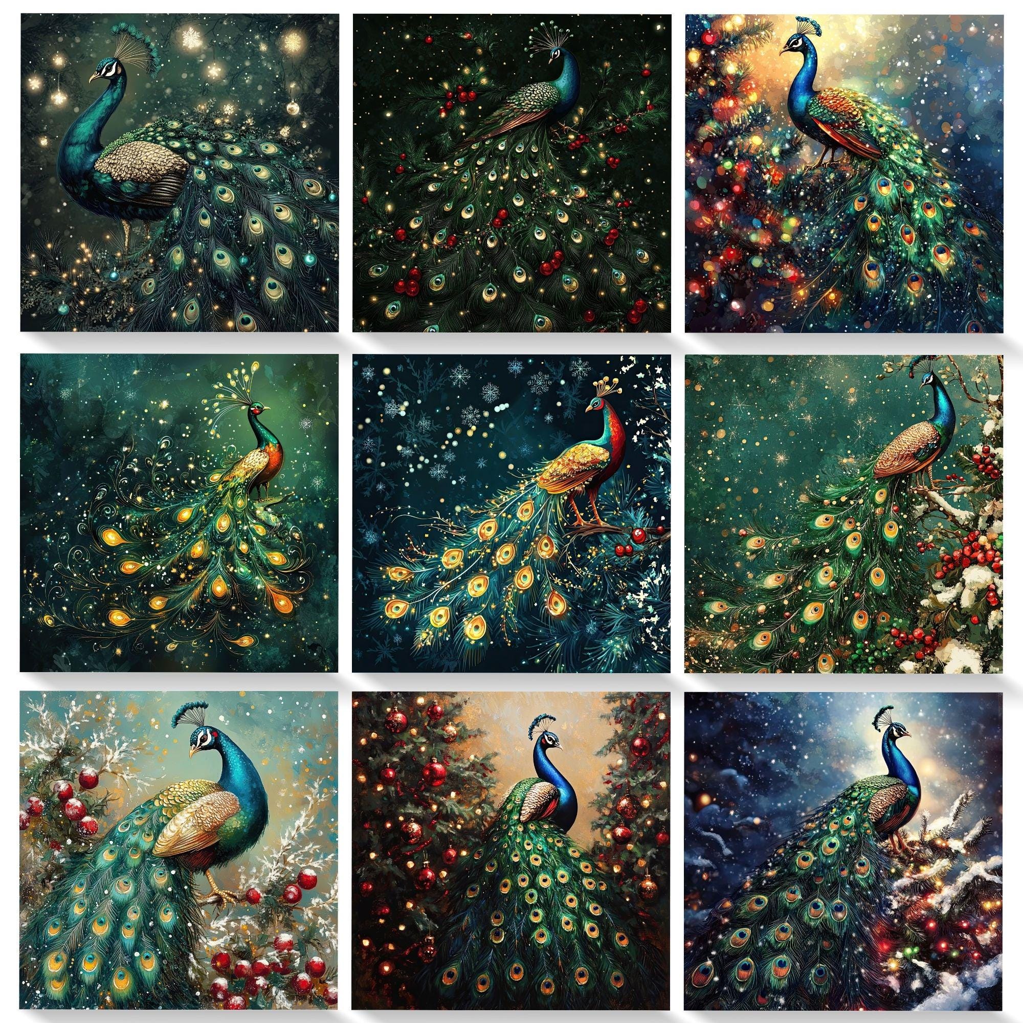 Christmas Peacock DIGITAL PAPER Bird Feather Peacock Holiday Background ...