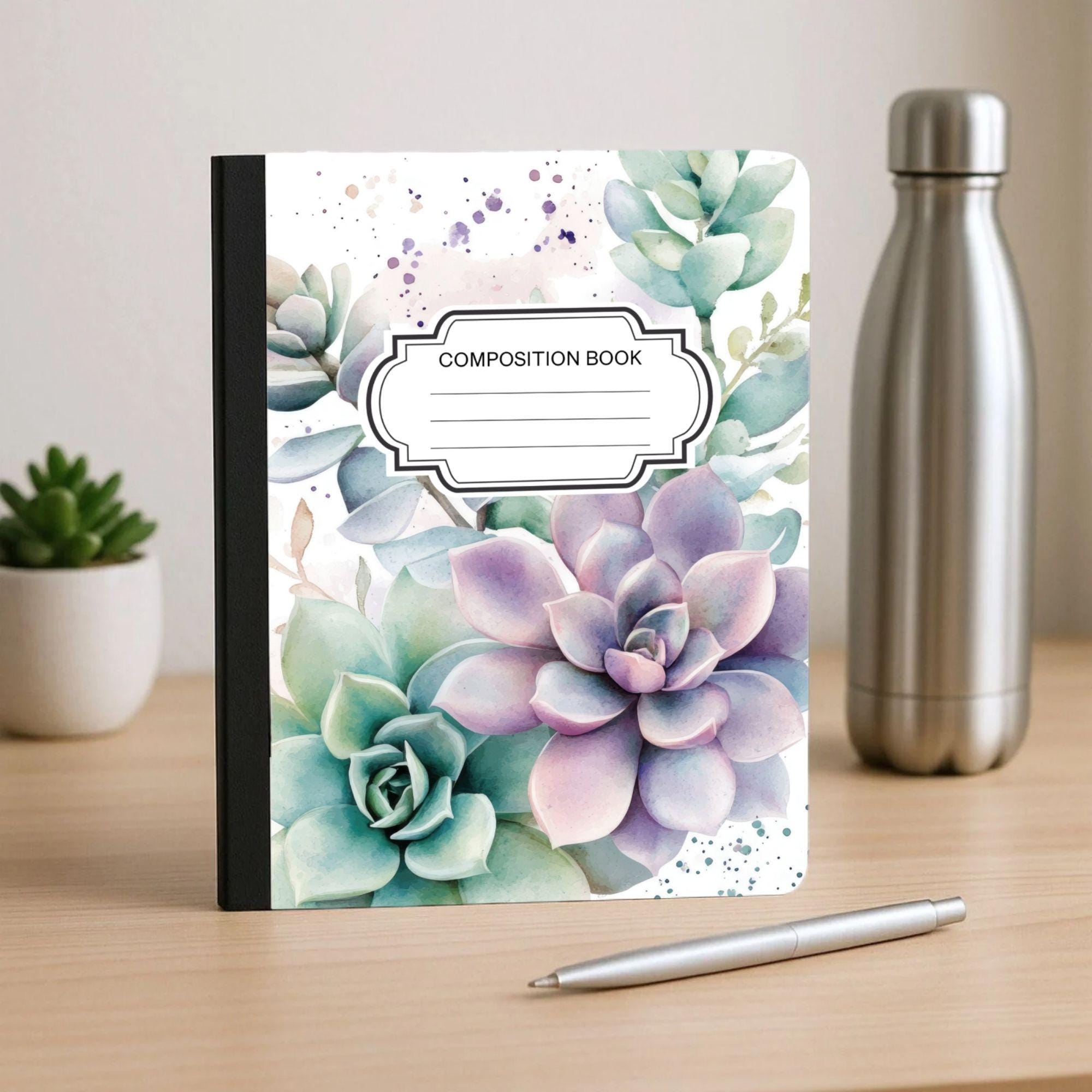 COMPOSITION NOTEBOOK COVER Watercolor Succulents Png Set of 6 Printable ...
