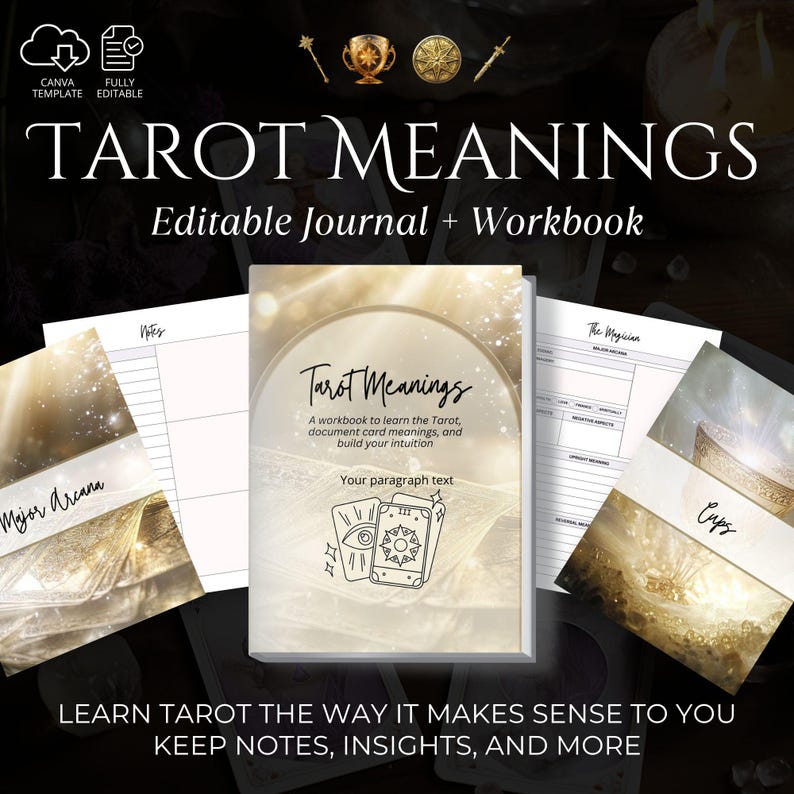 Tarot Meanings CANVA TEMPLATE Workbook for Personal Learning ...