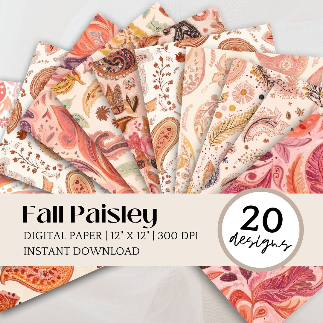 Pastel Paisley Fall DIGITAL PAPER Crafting Printable Junk Journal Paper ...