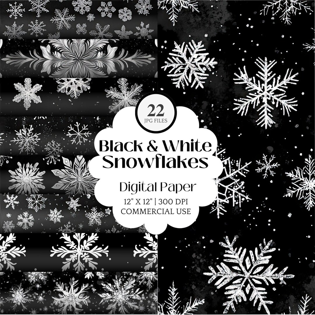 Black & White Snowflake DIGITAL PAPER for Branding Winter Packaging ...