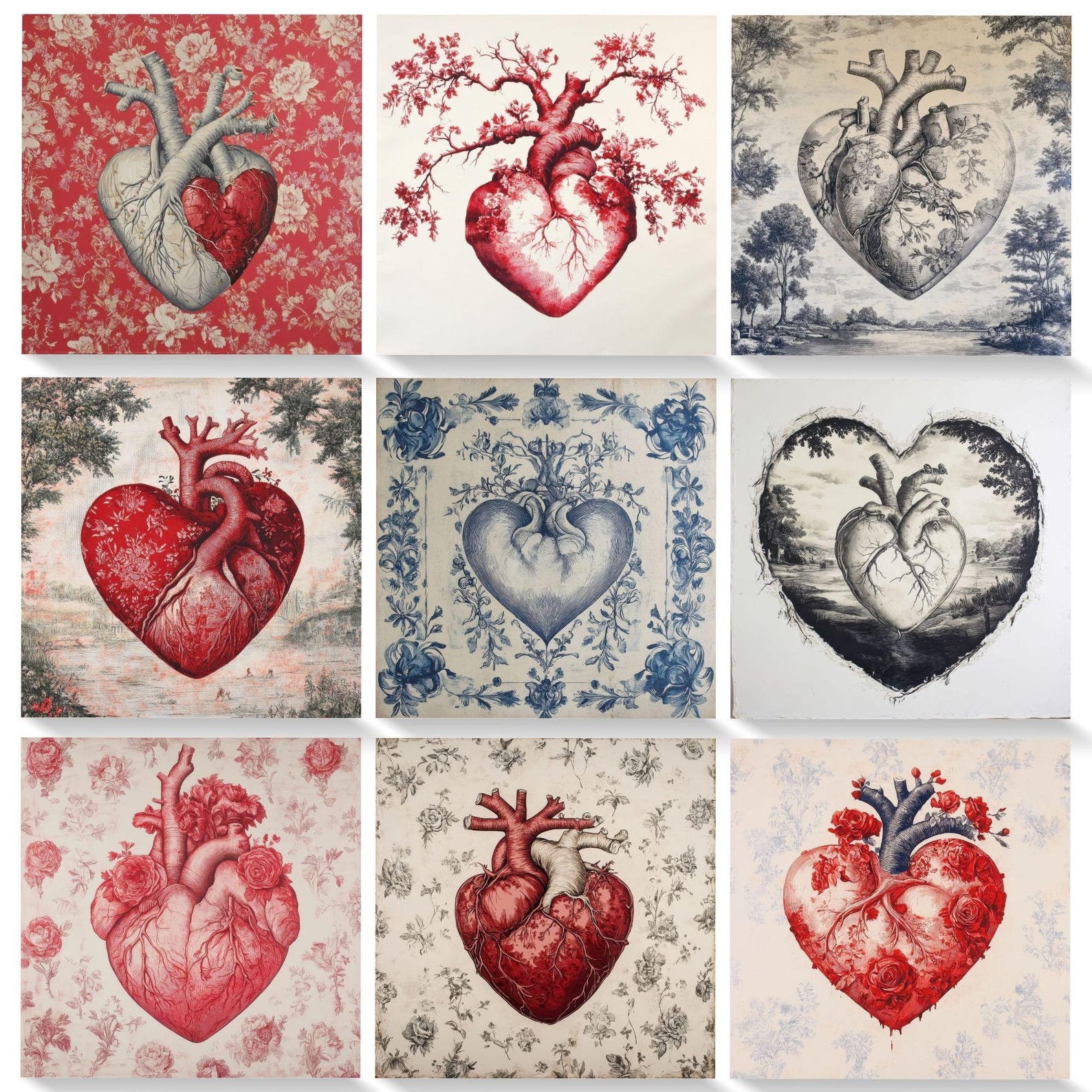 Anatomical Heart DIGITAL PAPER Vintage Floral Background Romantic ...