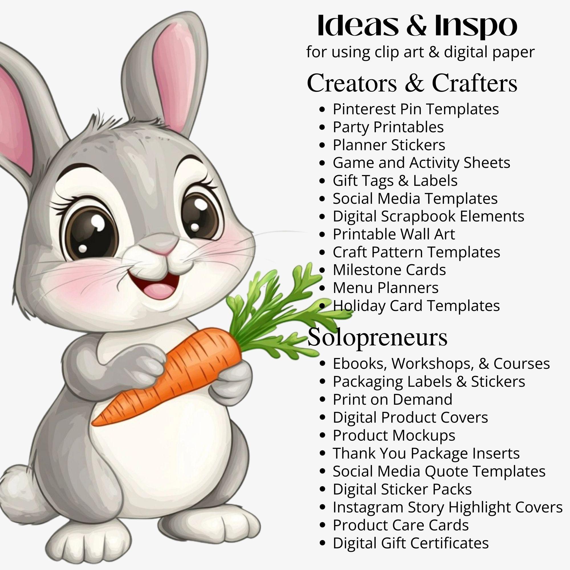 Easter Bunny Holding Carrot CLIPART Easter Cute Bunny Clipart for ...