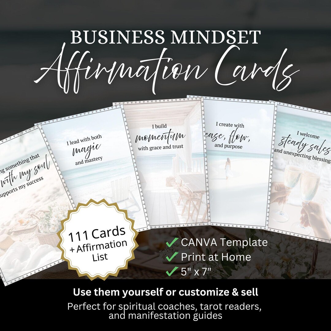 Editable Affirmation Cards CANVA TEMPLATE Beach Theme Printable | 111 ...