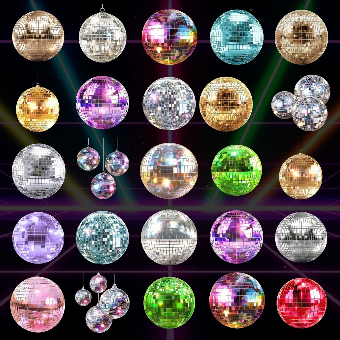 Disco Ball CLIP ART Commercial Use Mirror Ball Png for Invite Retro ...