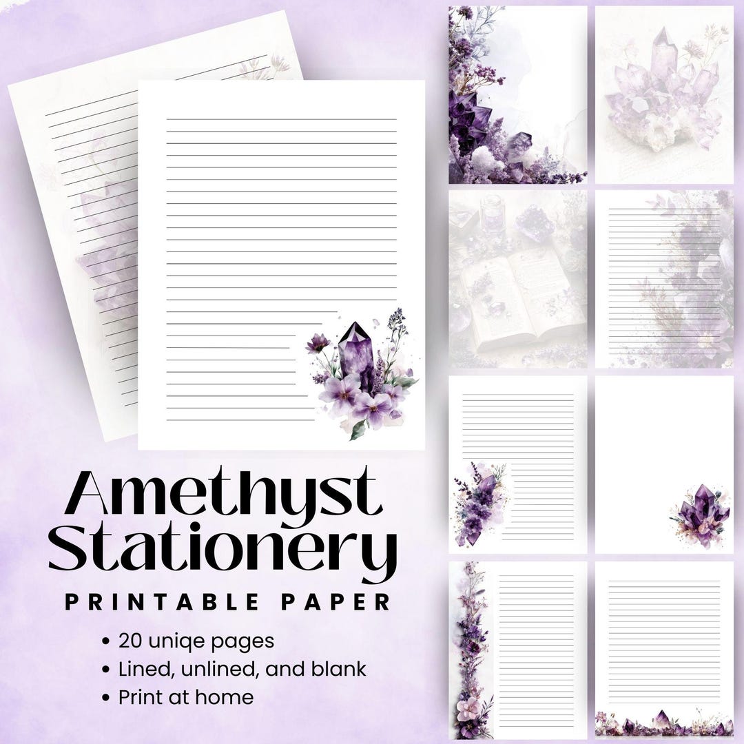 Amethyst STATIONERY Printable Paper Writing Set Digital Floral ...