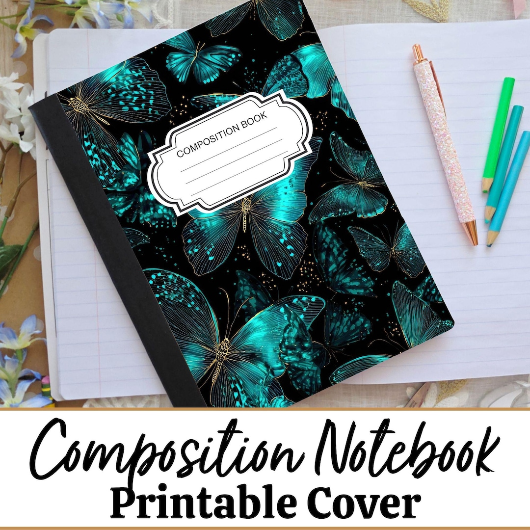 Turquoise Monarch Butterfly COMPOSITION NOTEBOOK COVER Set of 6 Png ...