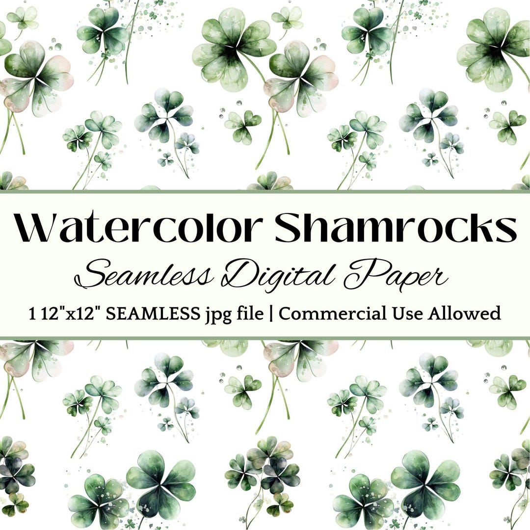Watercolor Shamrock Printable DIGITAL PAPER SEAMLESS Watercolor Clover ...