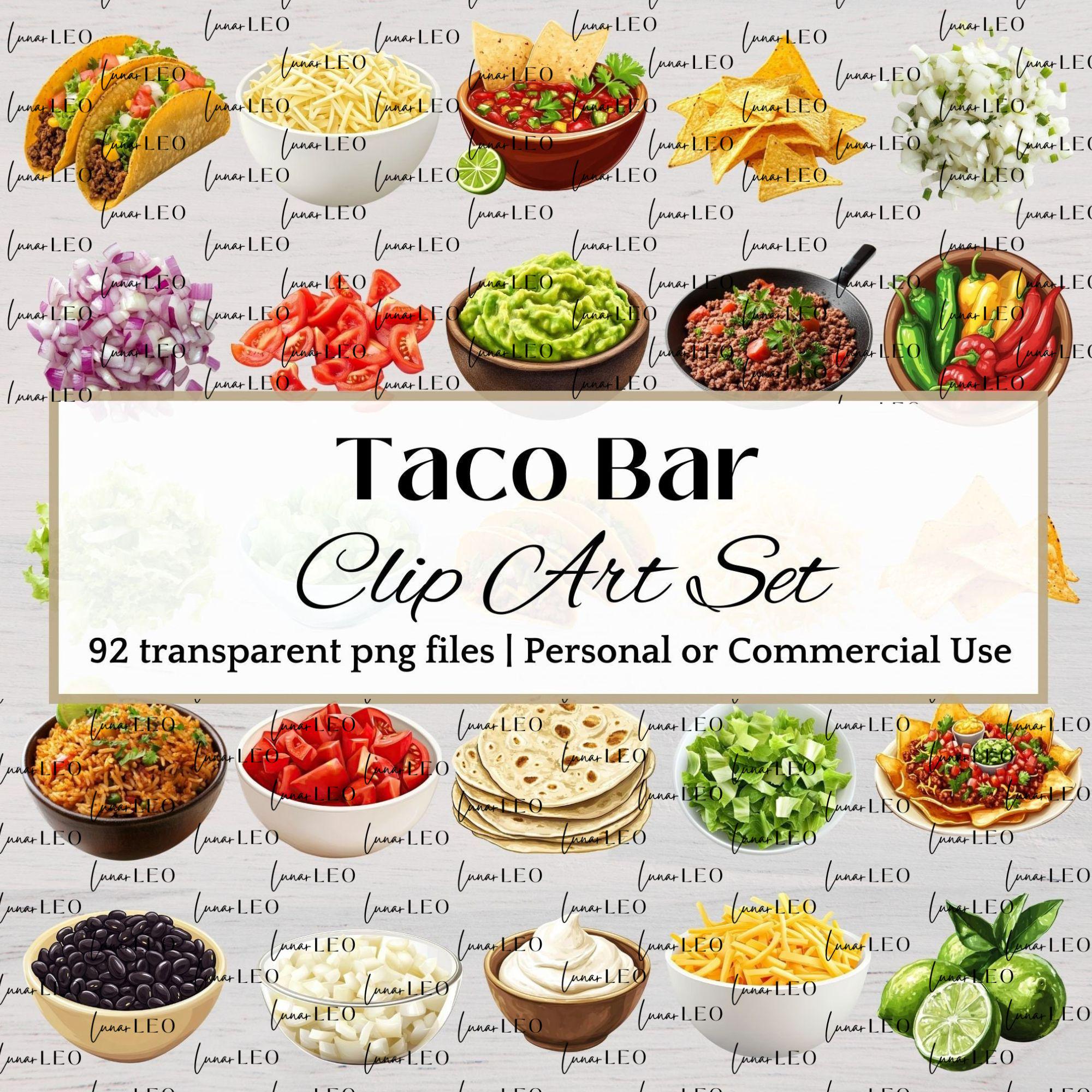 Taco Bar CLIP ART for Party Printable Taco Graphic for DIY Invitation ...
