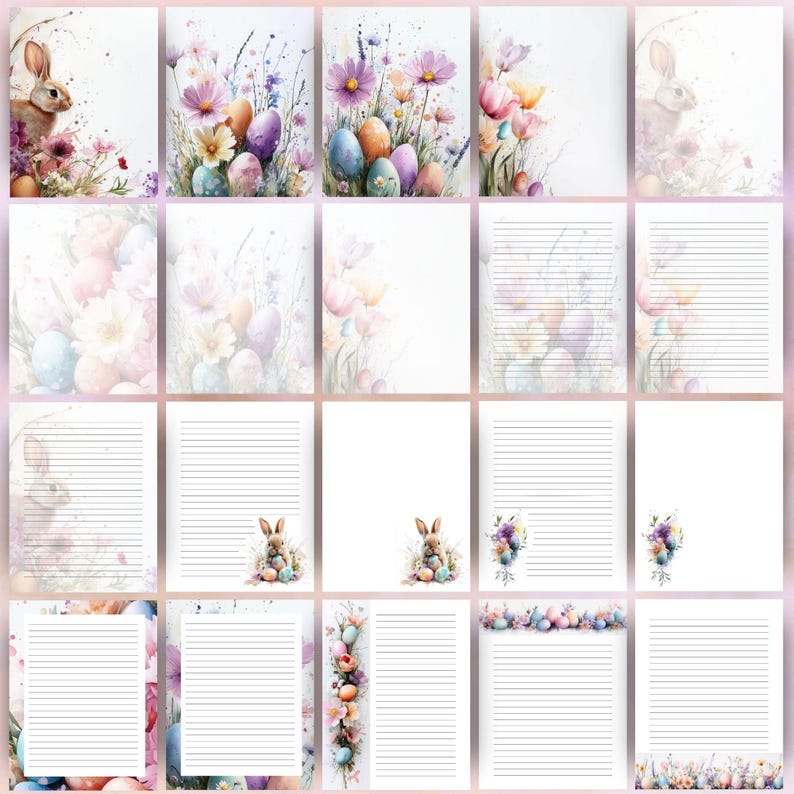 Easter Bunny PRINTABLE STATIONERY Set, 22 Pages Cute Spring Writing ...