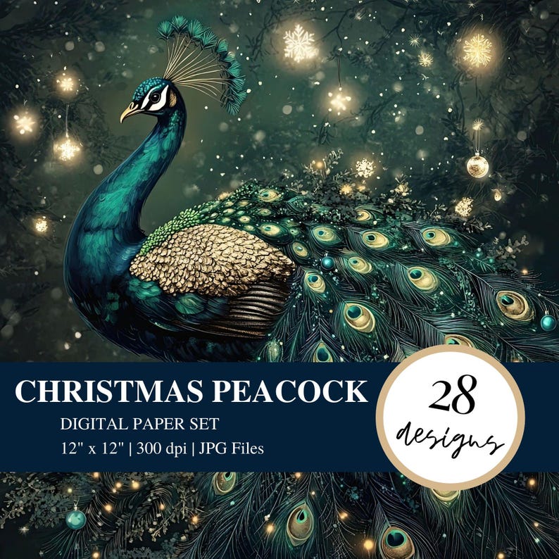 Christmas Peacock DIGITAL PAPER Mystic Holiday Background Spiritual ...