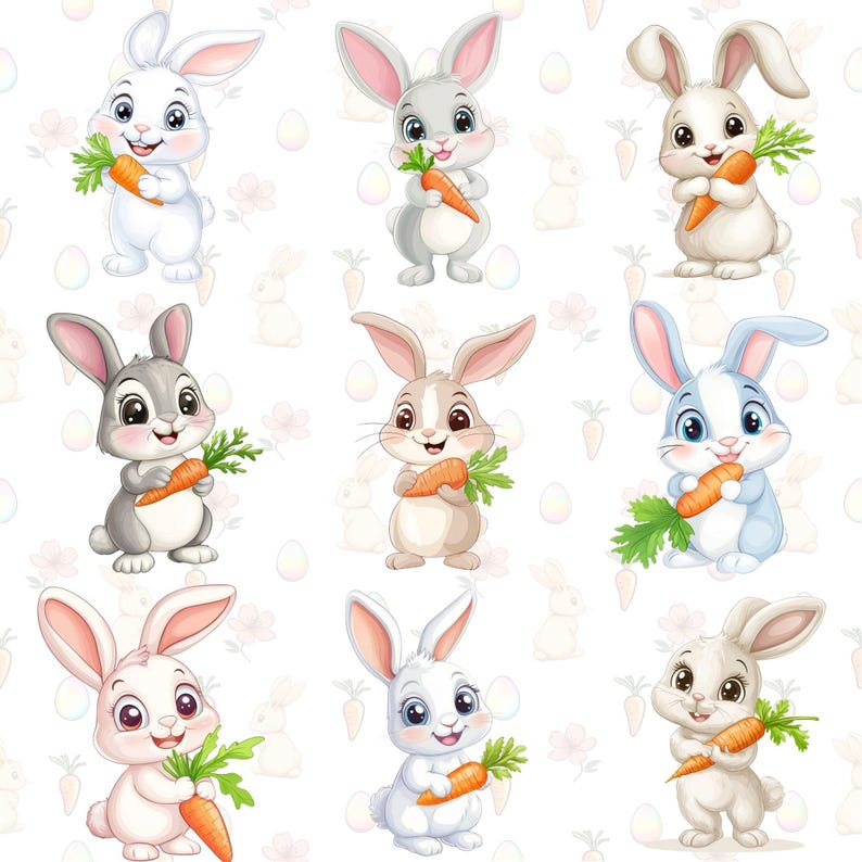 Easter Bunny Holding Carrot CLIPART Easter Cute Bunny Clipart for ...