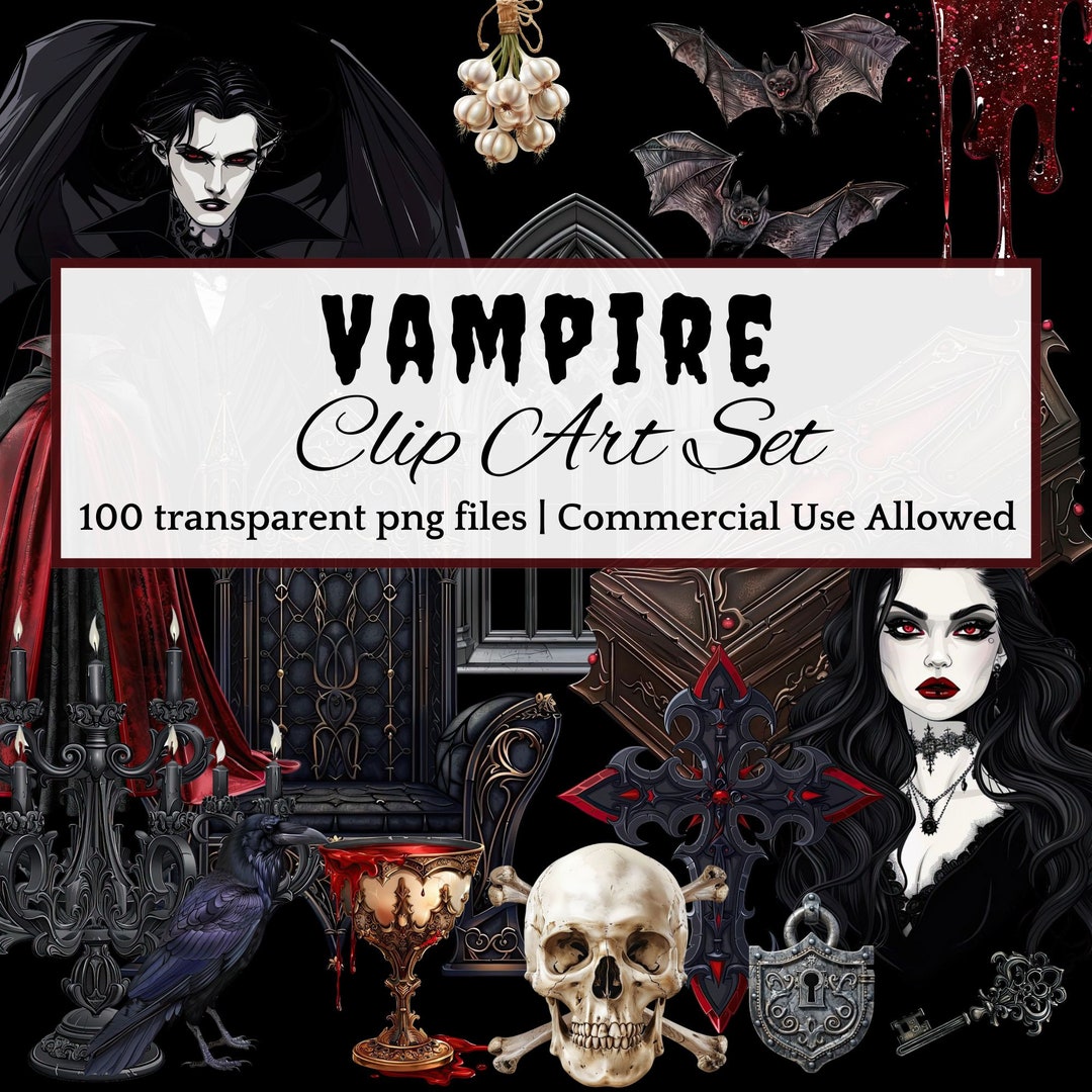 Vampire CLIPART Gothic Halloween PNG Bundle - Coffin Skull Cross ...
