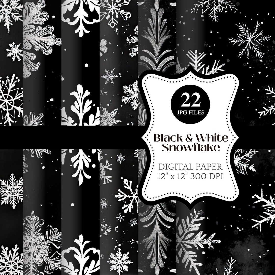 Black White DIGITAL PAPER Snowflake Pattern Winter Background ...