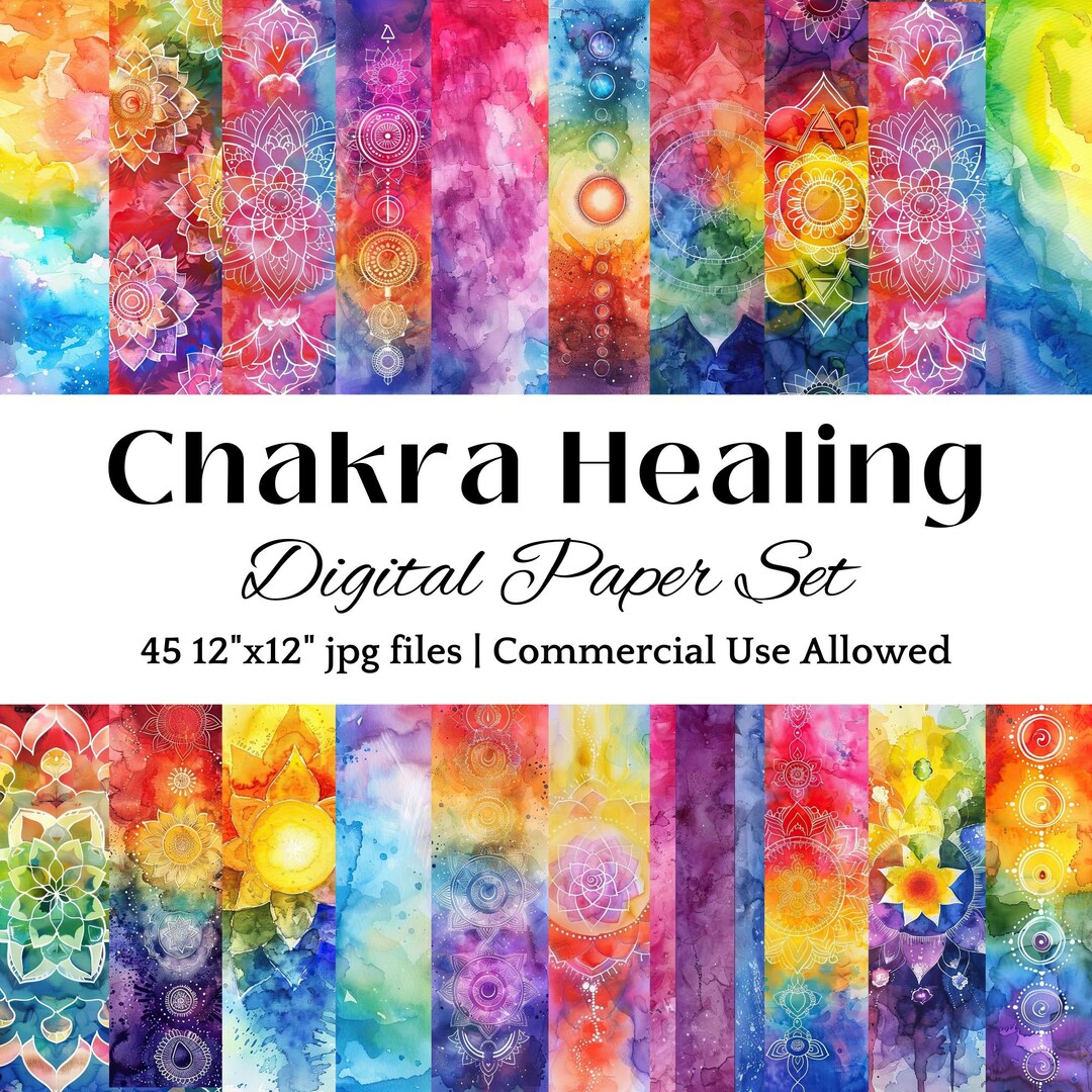 Chakra DIGITAL PAPER Rainbow Home Decor Energy Healing Wall Art Seven ...