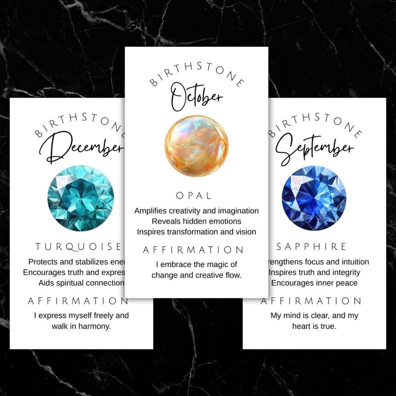 Birthstone Printable Card CANVA TEMPLATE Crystal Meaning Card Gemstone ...