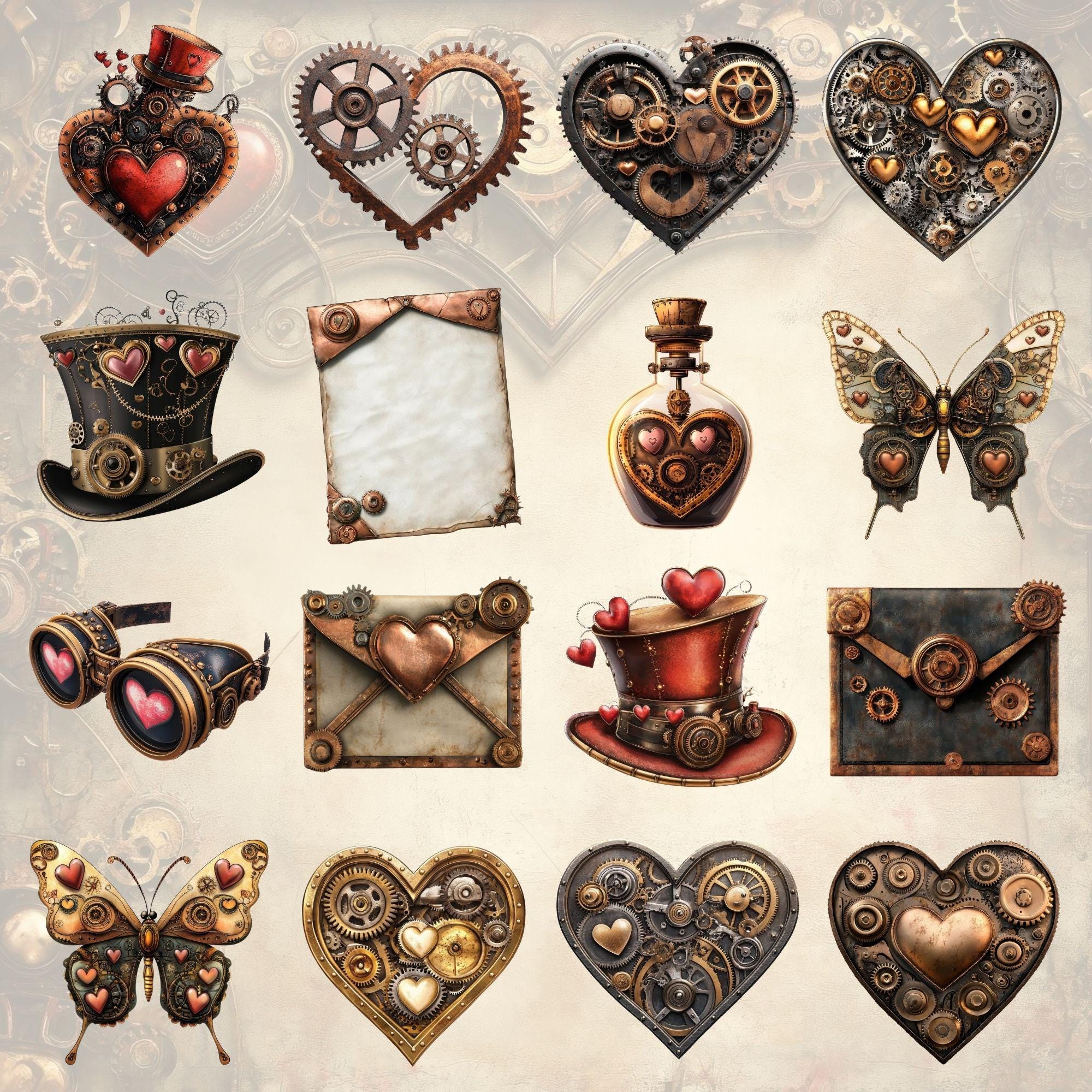 Steampunk Valentine CLIPART Steampunk Ephemera Victorian Junk Journal ...