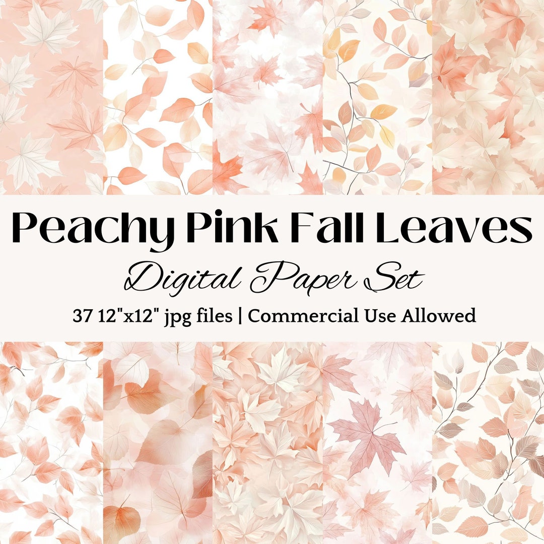 Pastel Leaves DIGITAL PAPER Peach Pink Background Fall Theme Autumn ...
