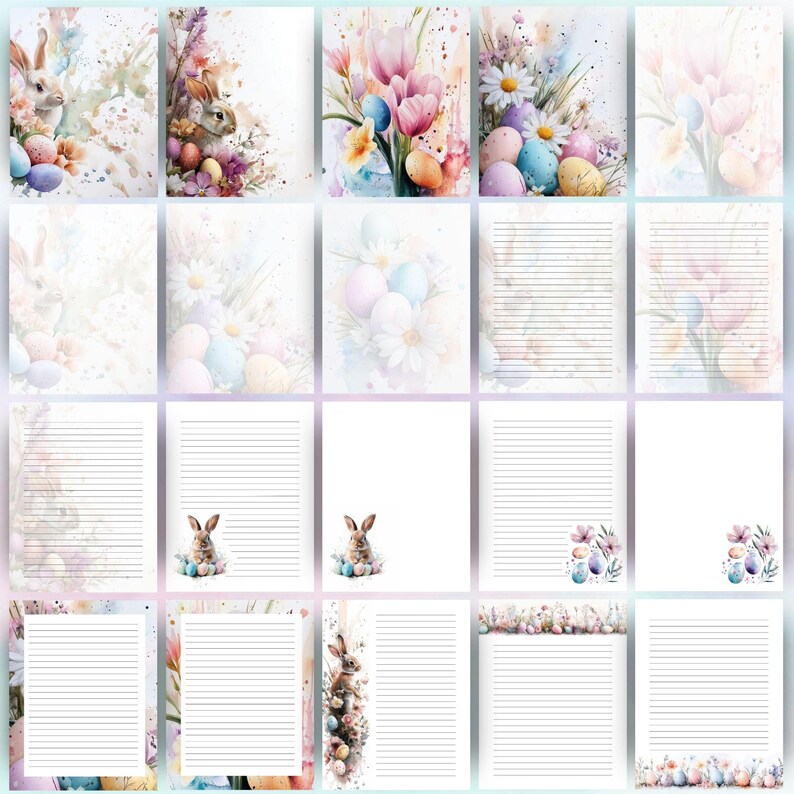 Easter Bunny Stationery: Watercolor Floral Writing Paper (PDF) - Etsy