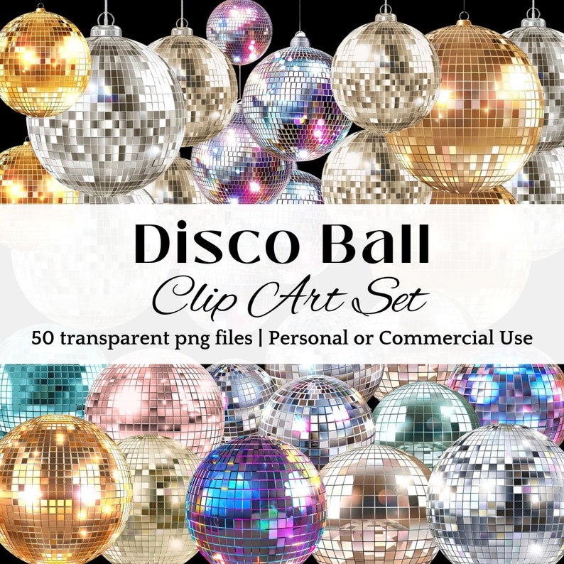 Disco Ball CLIP ART Commercial Use Mirror Ball Png for Invite Retro ...