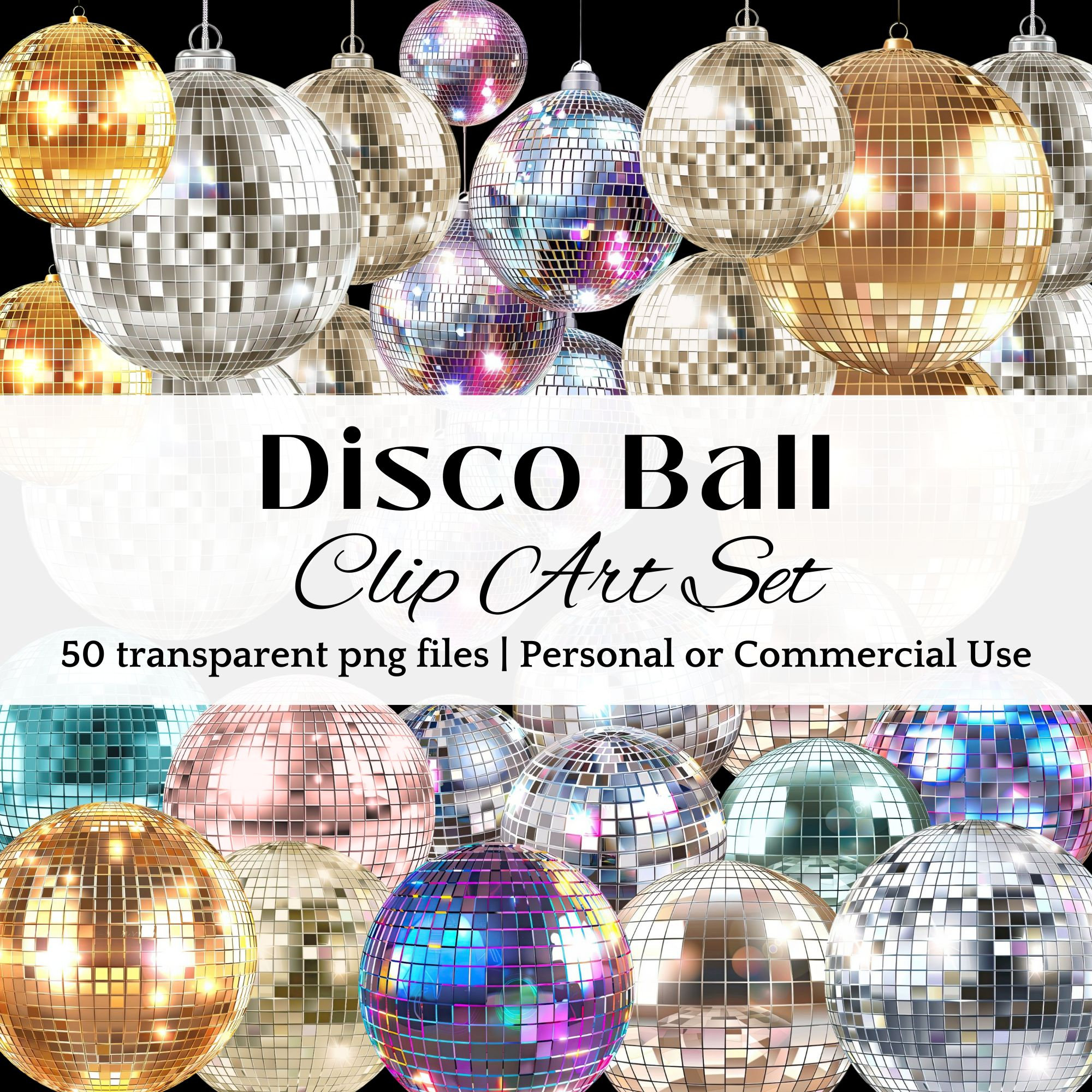 Disco Ball CLIP ART Commercial Use Mirror Ball Png for Invite Retro ...