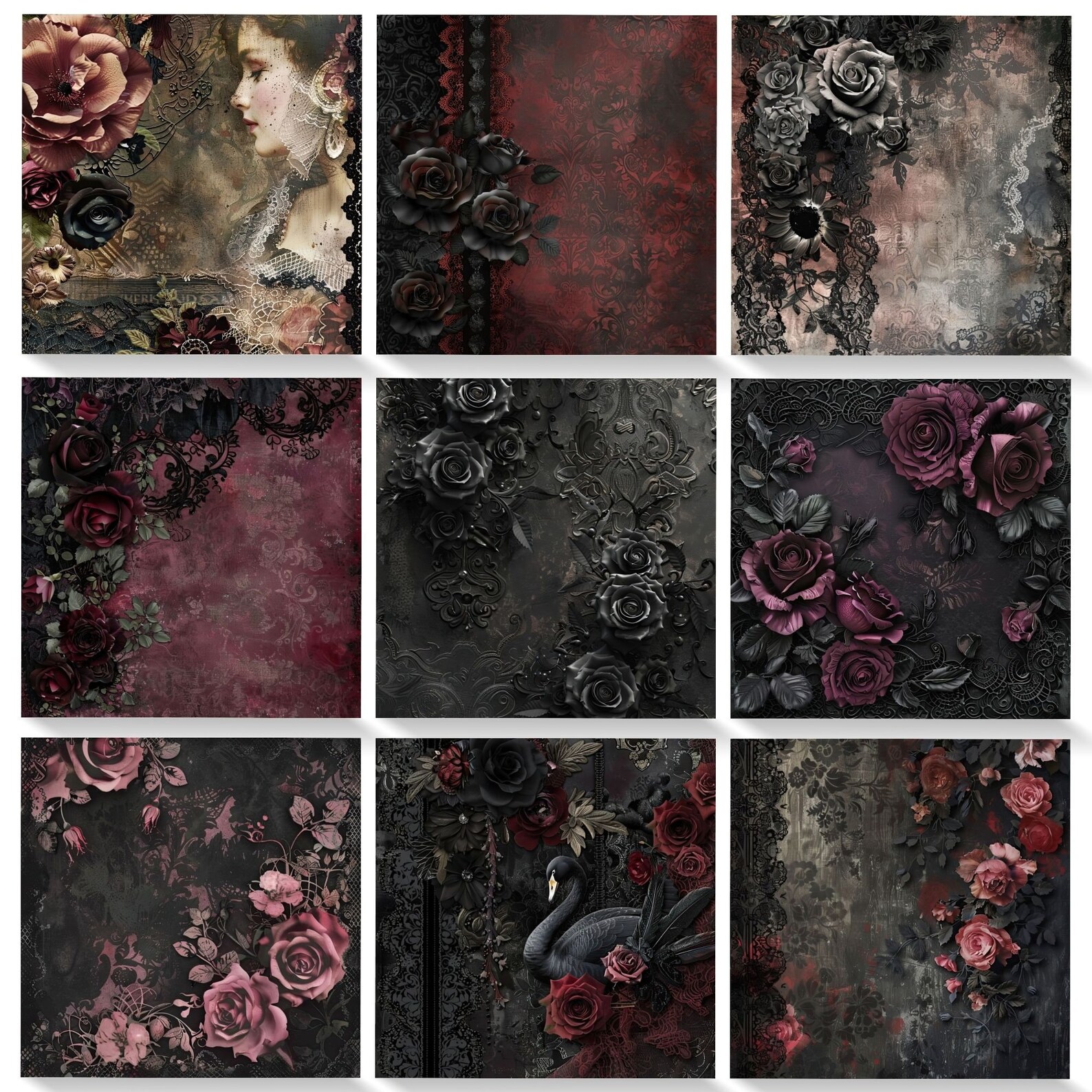 Victorian Gothic DIGITAL PAPER Dark Aesthetic Wall Art Goth Rose Home ...