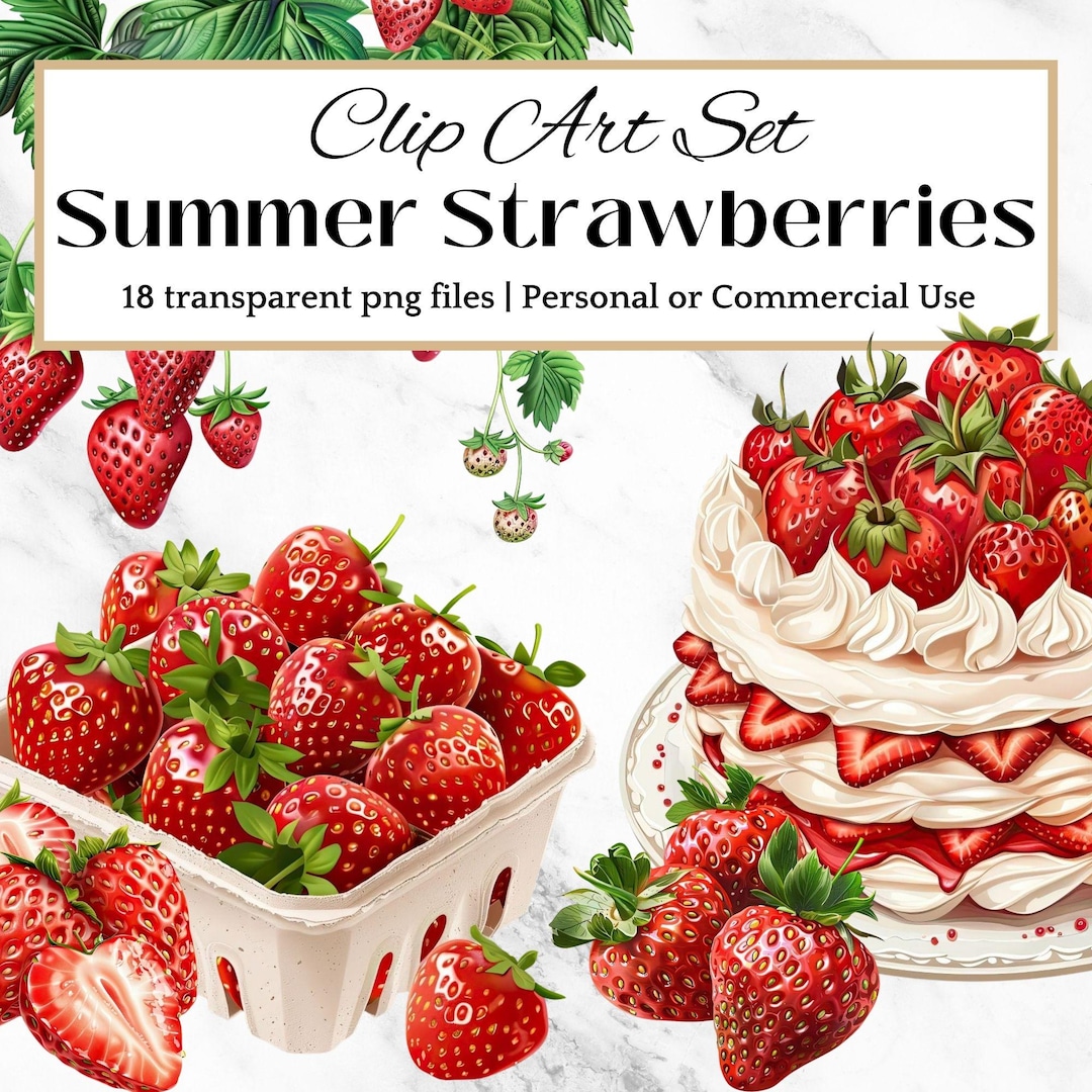 Summer Berry CLIPART Set, Wild Strawberry Illustration, Sweet Digital ...
