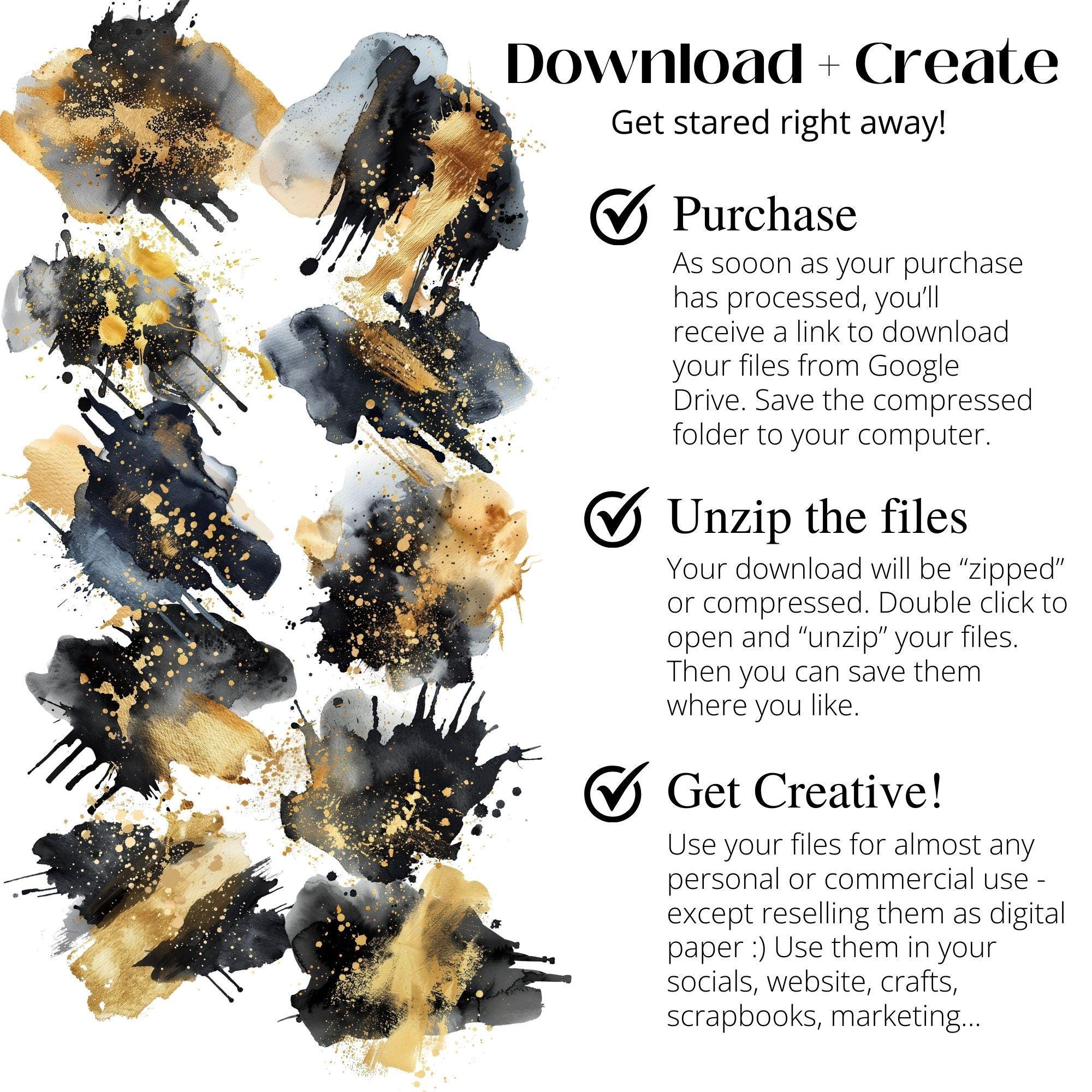 Luxury Black Gold Watercolor Splatter PNG Brush Stroke Abstract Paint ...