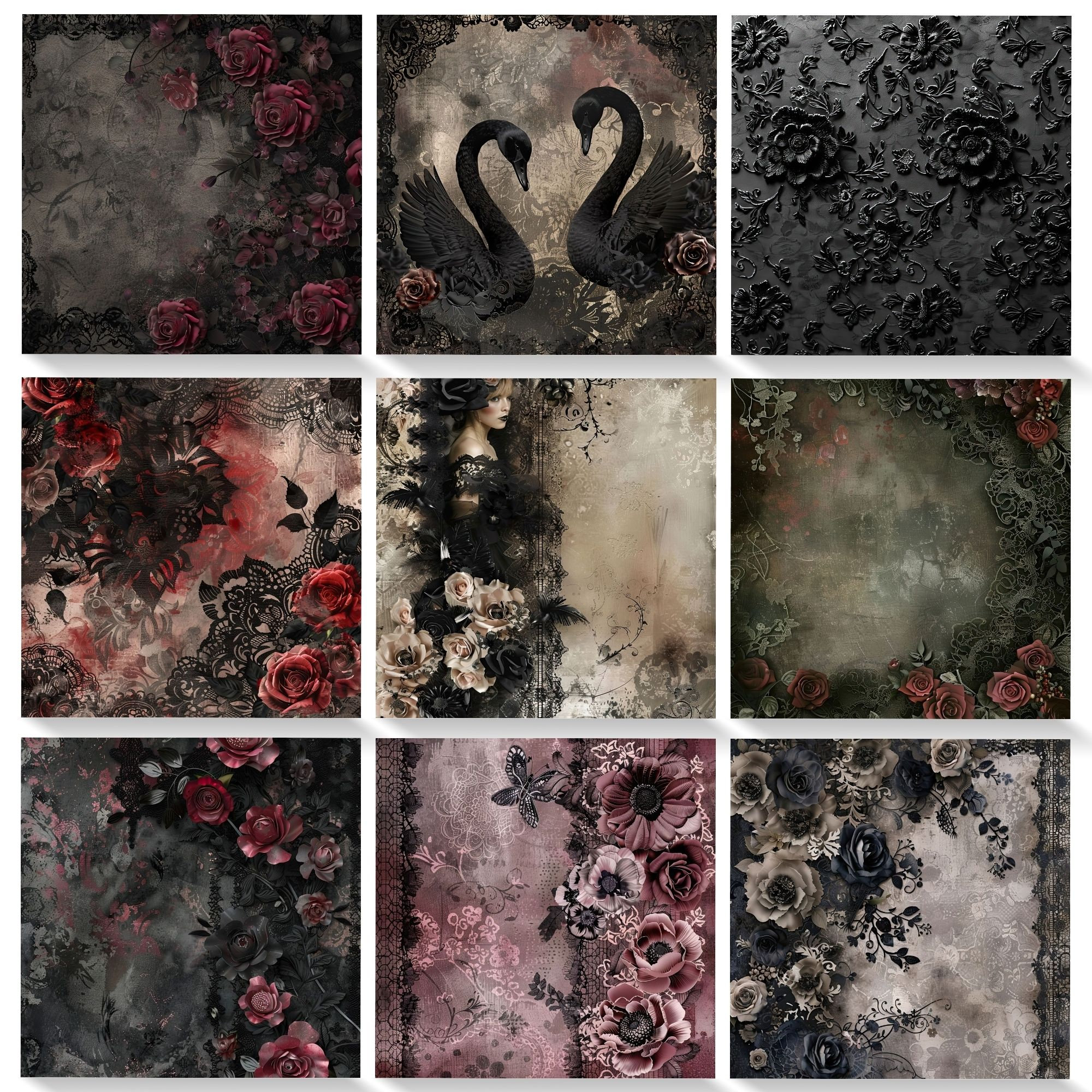 Victorian Gothic DIGITAL PAPER Dark Aesthetic Wall Art Goth Rose Home ...