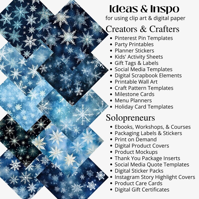Blue Snowflake DIGITAL PAPER for Winter Scrapbooking Holiday Card ...