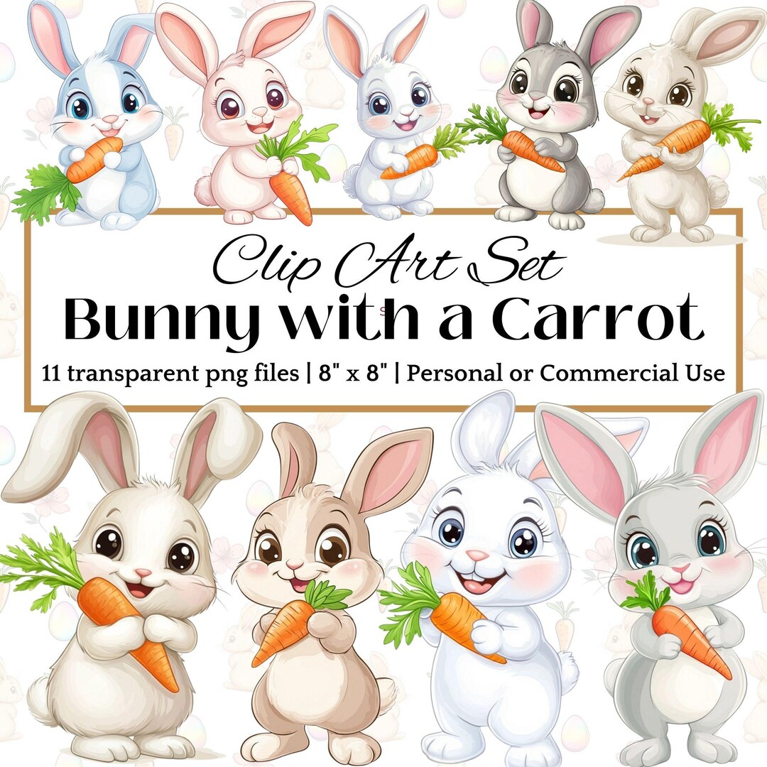Easter Bunny Holding Carrot CLIPART Easter Cute Bunny Clipart for ...