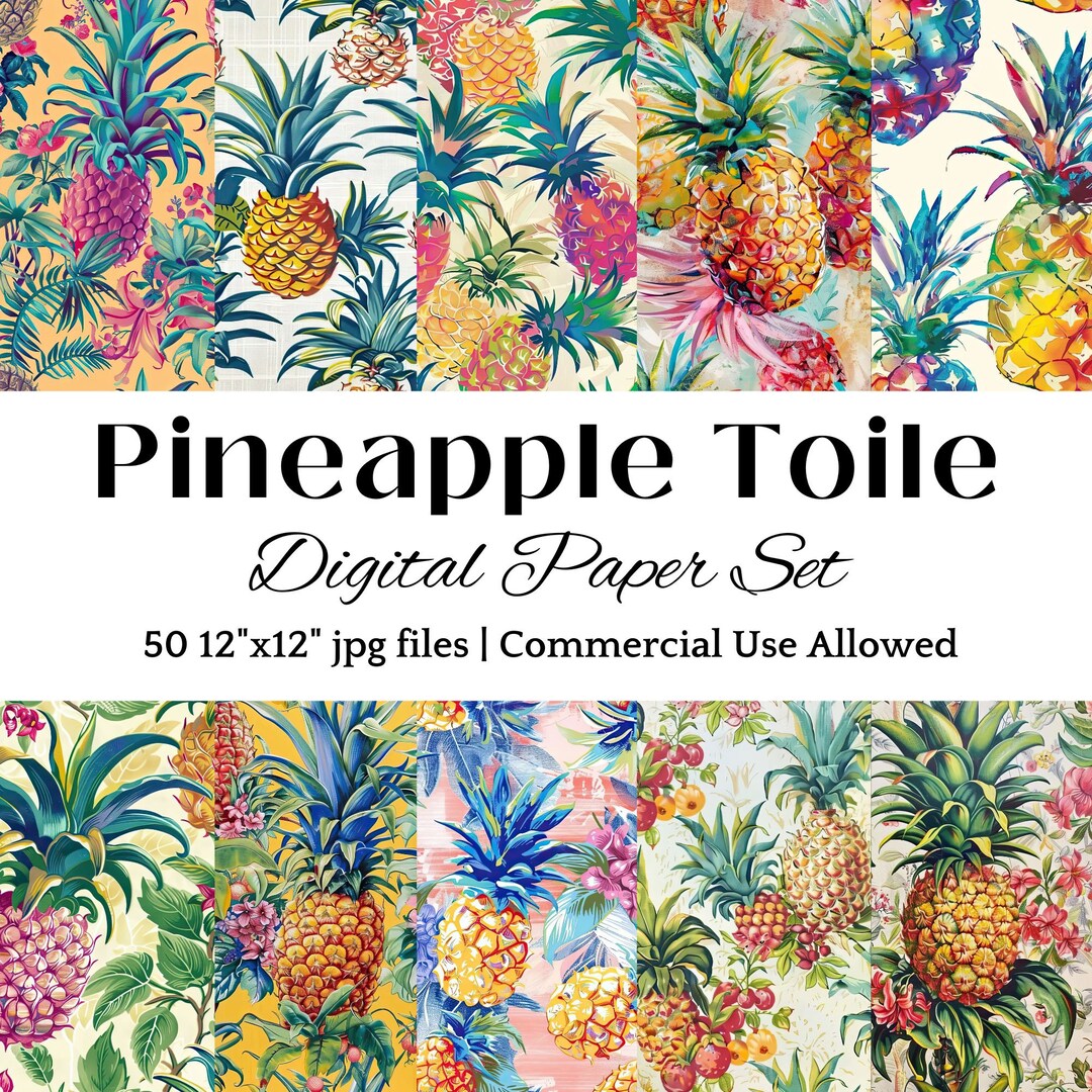 Pineapple DIGITAL PAPER Toile Pineapple Season Design Tropical Theme ...