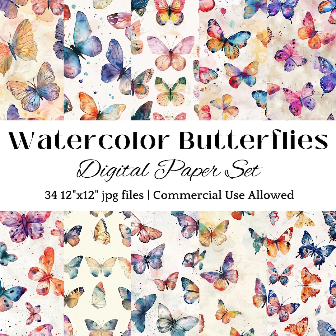 Watercolor Butterfly DIGITAL PAPER Moth Theme Butterfly Scrapbook ...