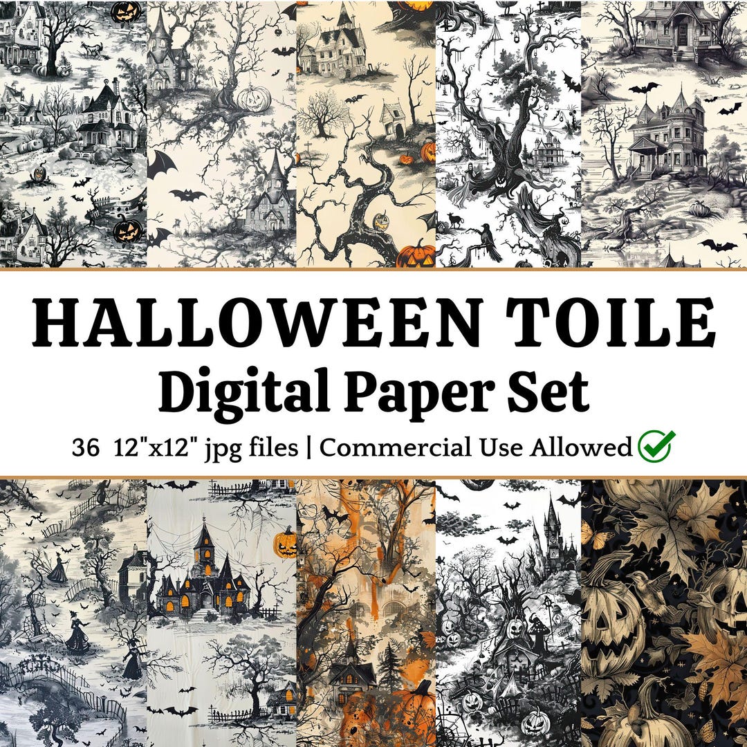 Halloween Toile DIGITAL PAPER Halloween Themed Printable Spooky Home ...
