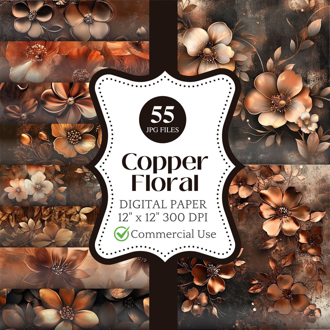 Copper Floral DIGITAL PAPER for Crafting Metallic Scrapbook Paper ...