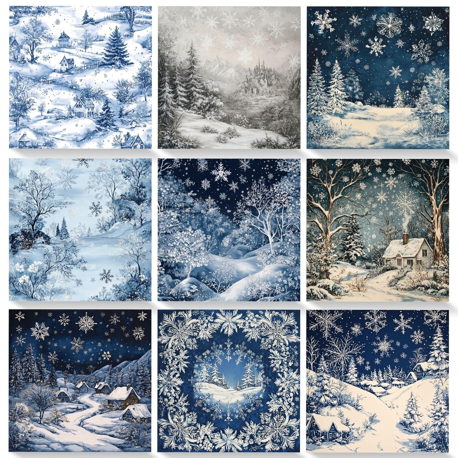 Snowflake DIGITAL PAPER for DIY Crafts Holiday Card Winter Scene Social ...