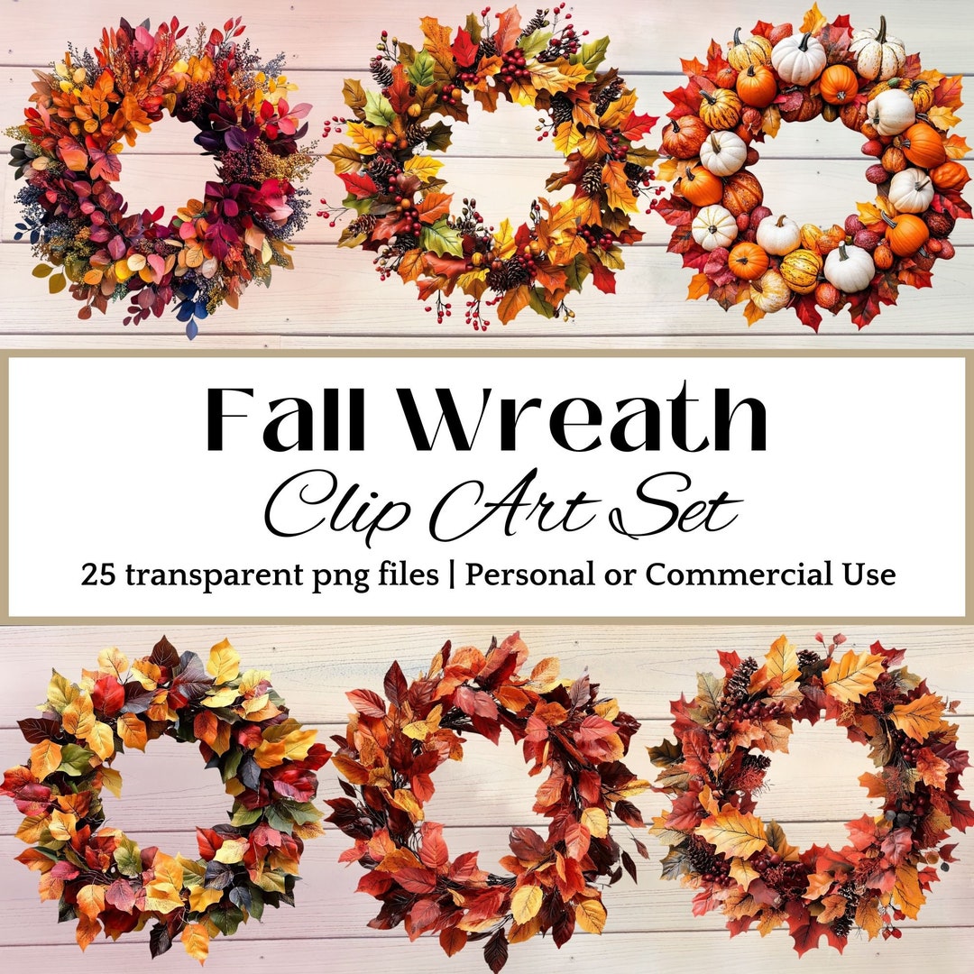 Fall Wreath CLIPART Autumn Decor PNG Printable Wall Art Digital Wreath ...